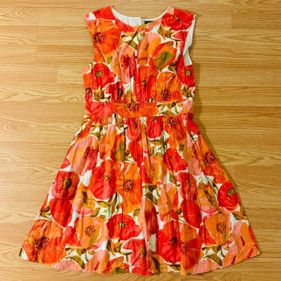 Modcloth | Dresses | Emily Fin Poppy Dress Pink Red Orange Floral ...